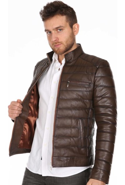 Derimont's Erkek Kahve Şişme Deri Mont