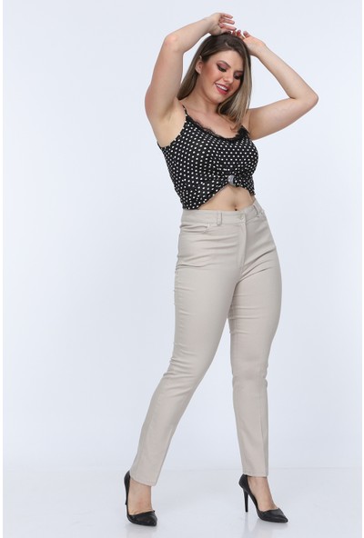 Gül Moda Bej Kadın Yüksek Bel Cotton Cepli Pantolon Bej Gül Moda Bej Kadın Yüksek Bel Cotton Cepli Pantolon Bej