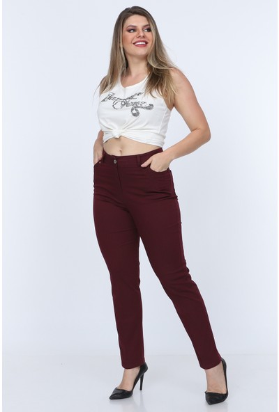 Gül Moda Bordo Kadın Yüksek Bel Cotton Cepli Pantolon Bordo Gül Moda Bordo Kadın Yüksek Bel Cotton Cepli Pantolon Bordo
