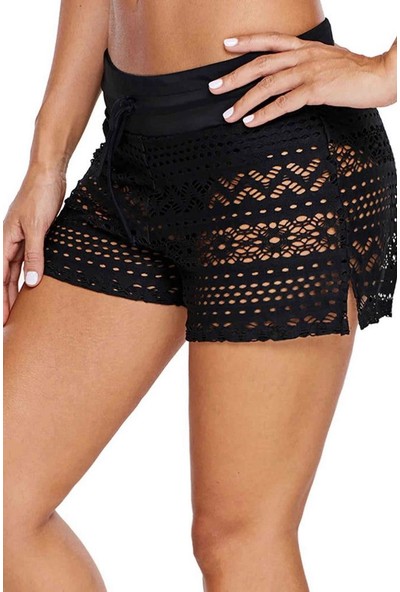 Angelsin Siyah Dantel Deniz Şortu Birleşik Bikini Alt 44