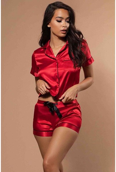 Merry See Ara Biyeli Saten Şortlu Takım Kırmızı M