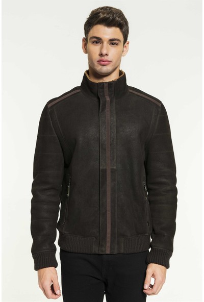Black Noble Cameron Erkek Spor Kahverengi Kürklü Deri Ceket