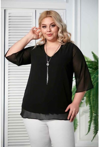Rmg Büyük Beden Kadın Şifon Bluz