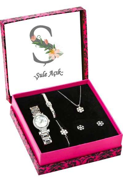 Fotomcity Ş Harfi Bayan Kar Tane Kolye Küpe Bileklik Saat Seti