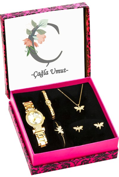 Fotomcity Ç Harfi Bayan Set Yusufcuk Kolye Küpe Bileklik Saat