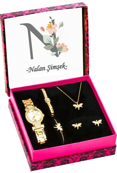 Fotomcity N Harfi Bayan Set Yusufcuk Kolye Küpe Bileklik Saat