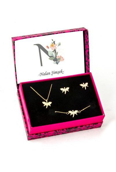 Fotomcity Kişiye N Harfi Özel Yusufçuk Kolye Bileklik Küpe Set