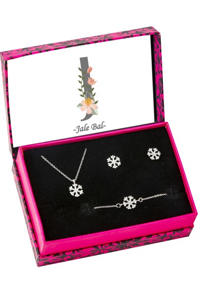 Fotomcity J Harfi Bayan Set Kar Tanesi Kolye Küpe Bileklik