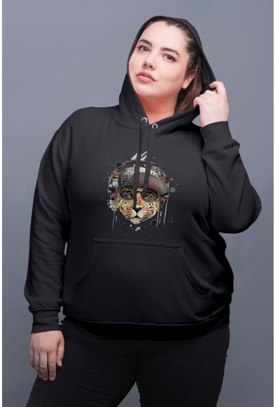 Angemiel Wear HipHopçı Çıta Siyah Kadın Kapüşonlu Sweatshirt