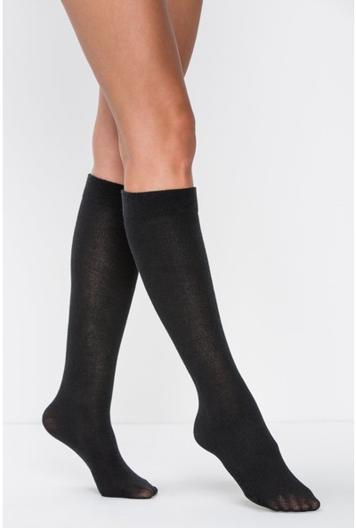 Penti Siyah Angora-Yün Karışımı Pantolon Çorabı