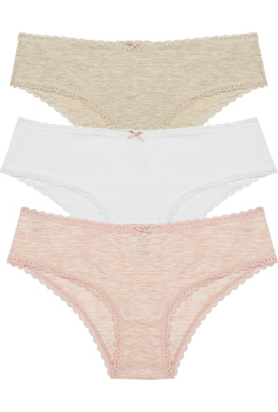 Penti Bej Melanj Daily Lace 3'lü Slip Külot