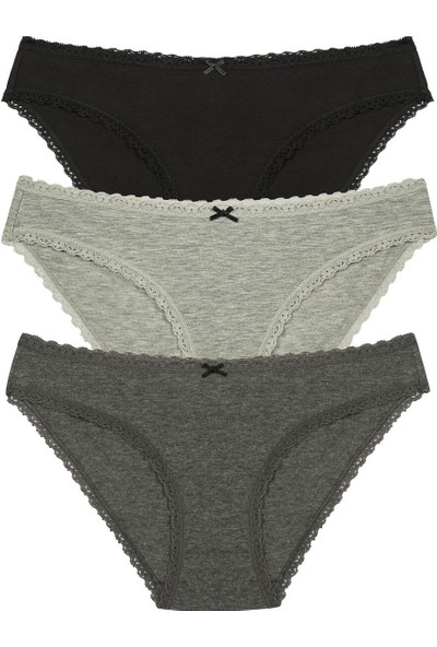 Penti Gri Melanj Daily Lace 3'lü Slip Külot