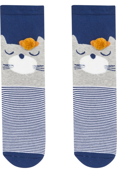Penti Lacivert Cat With Hat Soket Çorap