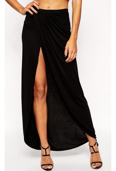 Merry See Siyah Uzun Önden Yırtmaçlı Etek