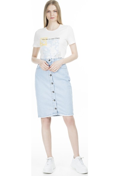 Fashion Friends Yüksek Bel Düğmeli Kot Etek Kadın Kot Etek 20Y0341