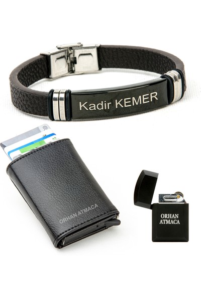 Fotomcity Kişiye Özel Isimli Bileklik Çakmak ve Mekanizmalı Cüzdan