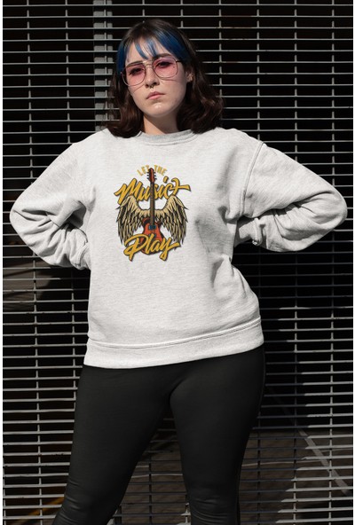 Angemiel Wear Let The Music Play Beyaz Kadın Sweatshirt
