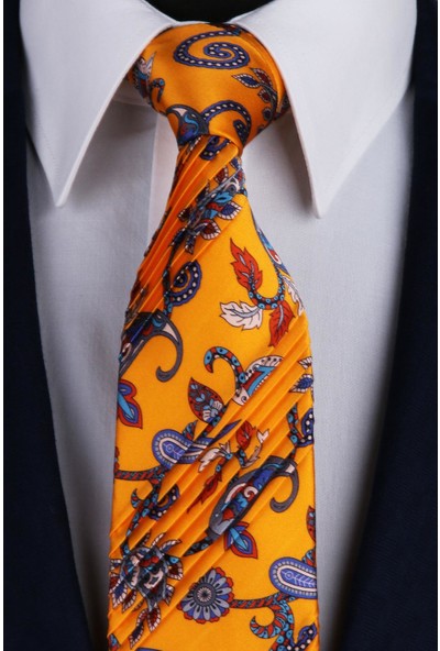 Kravatkolik Turuncu Şal Desen Piliseli İpek Kravat EST97 Kravatkolik Turuncu Şal Desen Piliseli İpek Kravat EST97