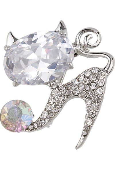 Lavisera Zirkon Taşlı Minik Kedi Broş