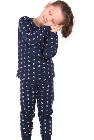 Breeze Kız Çocuk Pijama Takımı Desenli Lacivert (2-12 Yaş)