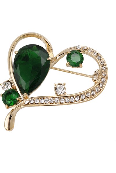 Lavisera Yeşil Zirkon Taşlı Kalp Broş