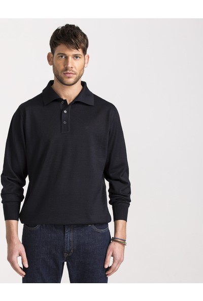 Hateko Lacivert Klasik Kesim Yünlü Polo Yaka Triko