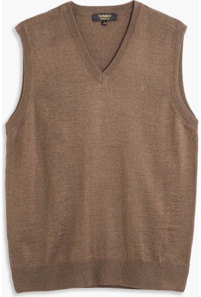 Hateko Açık Kahve Klasik Kesim Yünlü Süveter