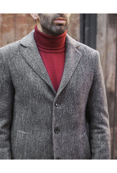 Hateko Kiremit Klasik Kesim Yünlü Tam Balıkçı Kazak