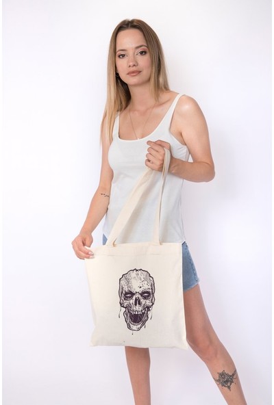 Angemiel Bag Çizgisel Vahşi Kurukafa Pamuklu Alışveriş Plaj Bez Çanta Angemiel Bag Çizgisel Vahşi Kurukafa Pamuklu Alışveriş Plaj Bez Çanta