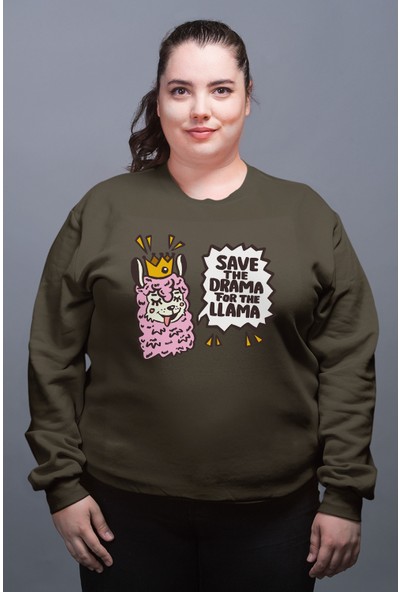 Angemiel Wear Save The Drama For The Llama Yeşil Kadın Sweatshirt