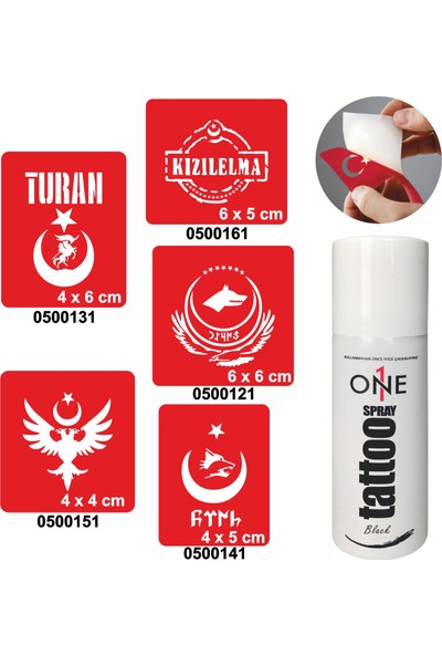 One Spray Tattoo One Spray Tattoo Türkçülük Desenleri Sprey Dövme ve Şablon Seti Tattoo Siyah One Spray Tattoo One Spray Tattoo Türkçülük Desenleri Sprey Dövme ve Şablon Seti Tattoo Siyah