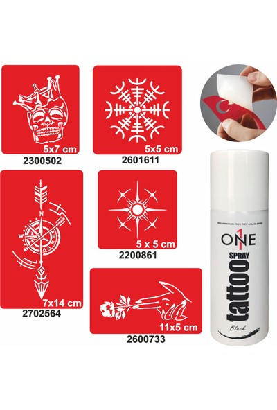 One Spray Tattoo One Spray Tattoo Kaşif Desenleri Sprey Dövme ve Şablon Seti Tattoo Siyah One Spray Tattoo One Spray Tattoo Kaşif Desenleri Sprey Dövme ve Şablon Seti Tattoo Siyah