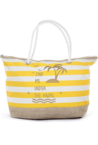 Kadın Plaj Çantası Sarı (Fermuarlı)