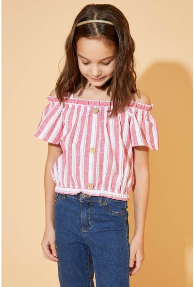 Defacto Kız Çocuk Çizgili Kısa Kollu Bluz N3079A620SM