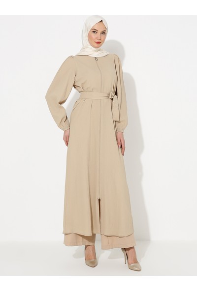 Miss Cazibe Kadın Boydan Fermuarlı Bisiklet Yaka Ferace