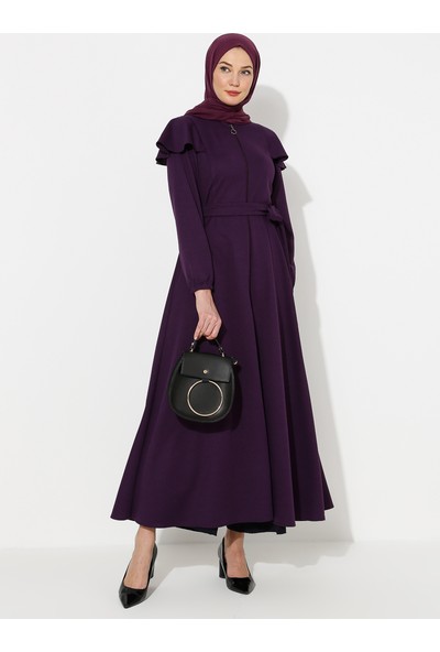 Miss Cazibe Kadın Omuzları Volanlı Boydan Fermuarlı Ferace