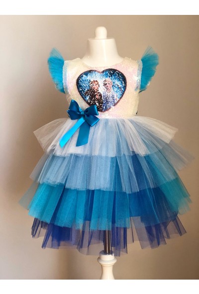 Pumpido Elsa Pul Payet Tütü Etekli Kız Çocuk Parti Elbisesi