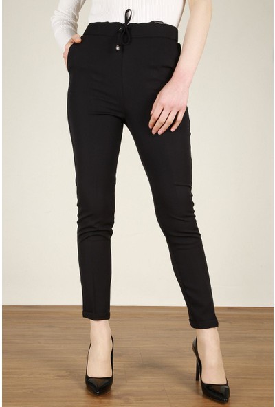 Z Giyim Kadın Siyah Beli Lastikli Duble Paça Kumaş Pantolon