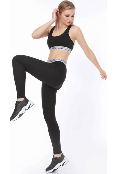 Obje Kadın Siyah Spor Body ve Tayt Takımı