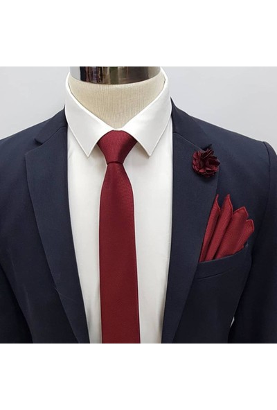 Brianze Bordo Kravat Mendil Yaka Çiçeği Set Kmd-4