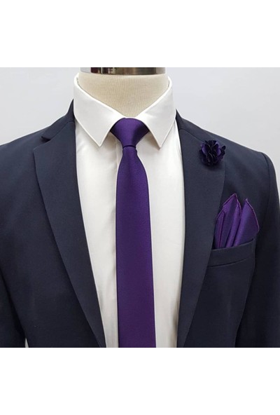 Brianze Mor Kravat Mendil Yaka Çiçeği Set Kmd-7 Brianze Mor Kravat Mendil Yaka Çiçeği Set Kmd-7
