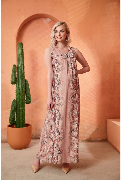 Gör&Sin Görsin Çiçek Detaylı Pudra Hamile Elbise