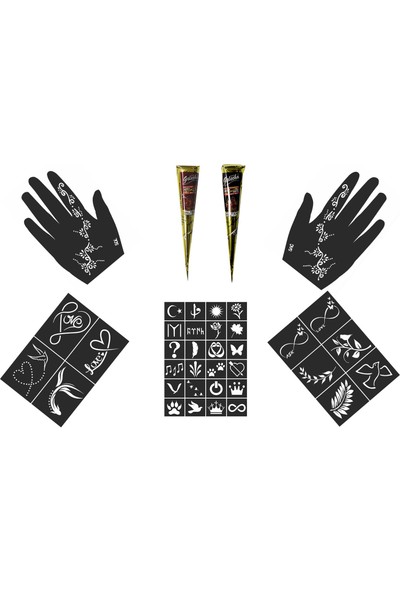 Henna Dibace Kına Kalıbı Geçici Dövme Şablon 5'li ve Hint Kınası Henna Dibace Kına Kalıbı Geçici Dövme Şablon 5'li ve Hint Kınası