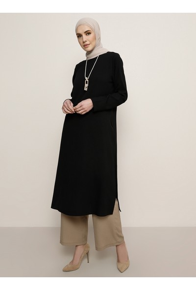Tavin Kolye Detaylı Tunik Pantolon 2`Li Takım Siyah