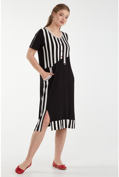 Sementa Büyük Beden Çizgili Kombinli Kadın Elbise