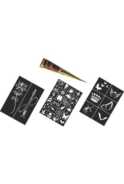 Henna Dibace Kına Kalıbı 3'lü Dövme Şablonu - Golecha Hint Kınası Henna Dibace Kına Kalıbı 3'lü Dövme Şablonu - Golecha Hint Kınası
