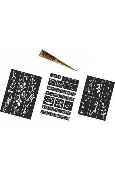 Henna Dibace Kına Kalıbı 3'lü Dövme Şablonu - Golecha Hint Kınası Henna Dibace Kına Kalıbı 3'lü Dövme Şablonu - Golecha Hint Kınası