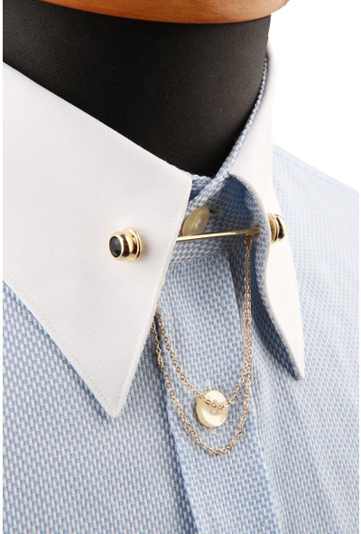 Kravatkolik Siyah Taşlı Zincirli Gömlek Yaka Iğnesi GI215