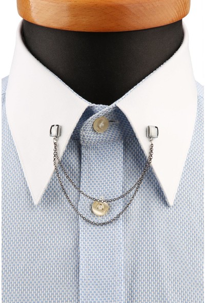 Kravatkolik Füme Taşlı Zincirli Gömlek Yaka Iğnesi GI199