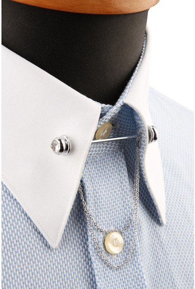 Kravatkolik Beyaz Taşlı Zincirli Gömlek Yaka Iğnesi GI209 Kravatkolik Beyaz Taşlı Zincirli Gömlek Yaka Iğnesi GI209